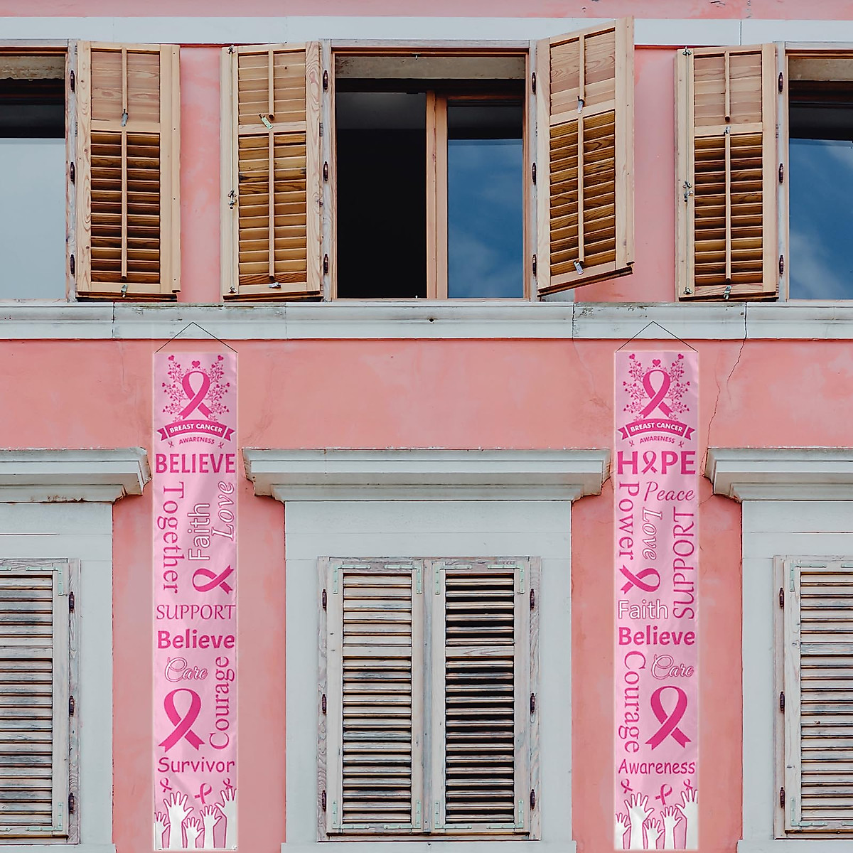 ZHIFU Breast Cancer Awareness Party Decorations Breast Cancer Banner Porch Sign, Pink Ribbon Door Banner Party Supplies Backdrop for Outdoor Indoor, 12 x 72 Inch