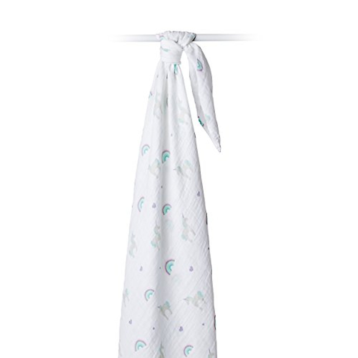 Lulujo Baby 100% Cotton Muslin Swaddle Blanket, 47 x 47-Inches, Rainbows and Unicorns