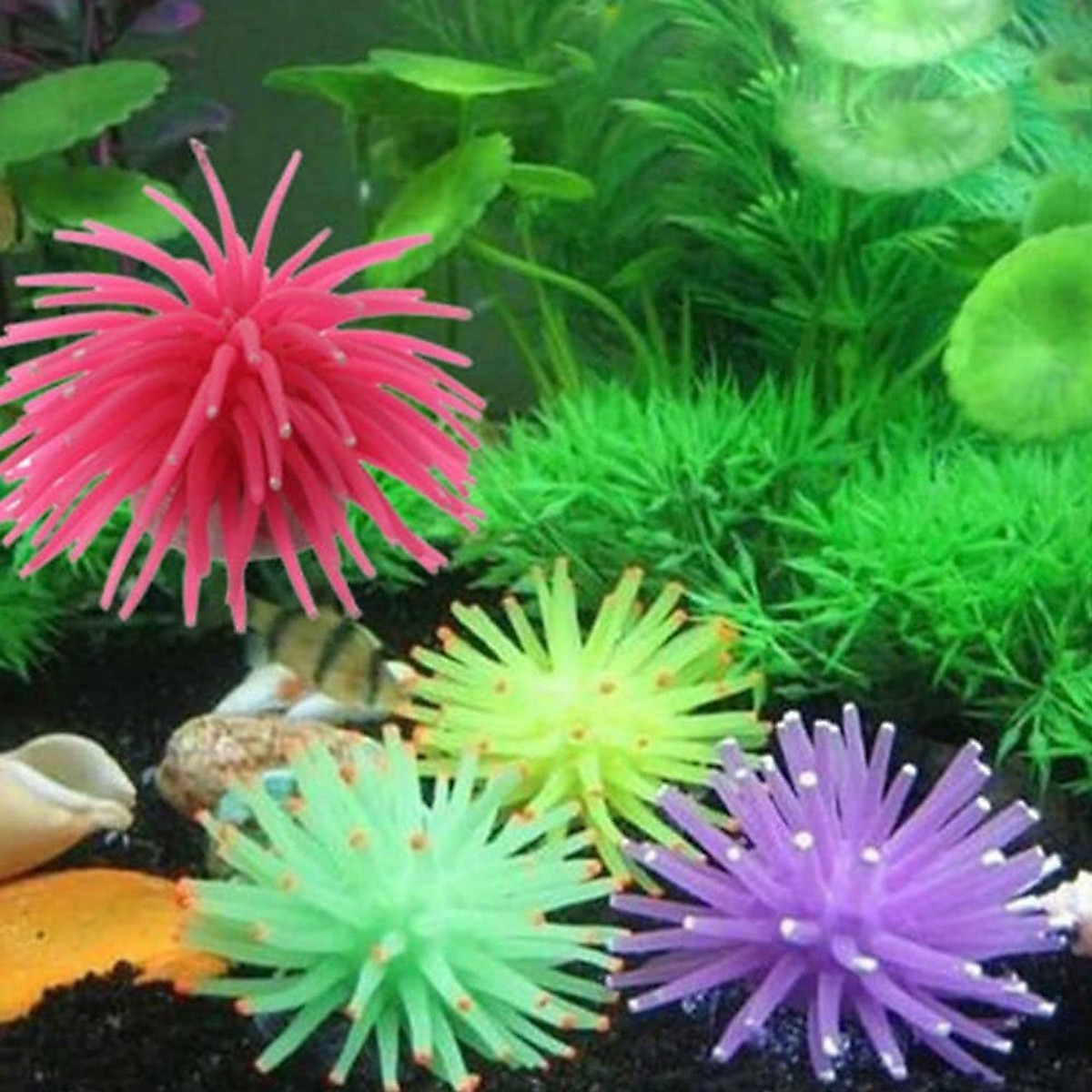 Artificial Sea Anemone Ornaments Silicone Aquarium Fish Tank Decorations Artificial Coral Plant Underwater Decor(Purple)