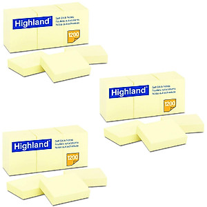 Highland 6539YW Self-Stick Notes, 1 1/2 x 2, Yellow, 100-Sheet (Pack of 36)