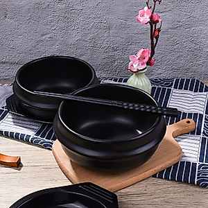 Swlthwen Korean Stone Bowl with Tray, Premium Ceramic, Stone Hot Pot for Bibimbap Soup Korean Stone Bibimbap