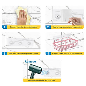Youvip Pink Shower Caddy, Shower Organizers [5-Pack], Rustproof Bathroom Shower Shelves for Inside Shower, Adhesive Shower Caddy with Soap Caddy & Toothbrush Holder No Drilling