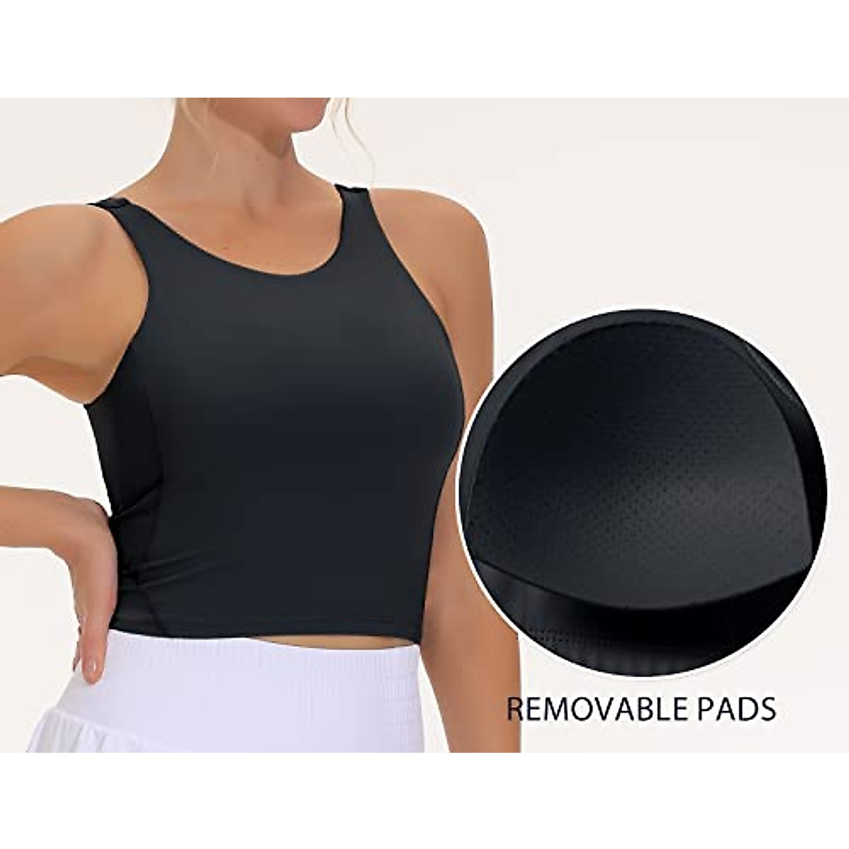 THE GYM PEOPLE Women's Sports Bra Sleeveless Workout Tank Tops Running Yoga Cropped Tops with Removable Padded Black