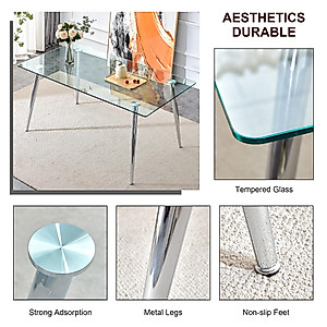 Ginxesh 63‘’ Glass Dining Table Set for 4-6,7 Dining Table Set,Rectangular Tempered Glass Top Kitchen Table and 6 Faux Leather High Back Upholstered Dining Chairs (White, 6 Chairs)