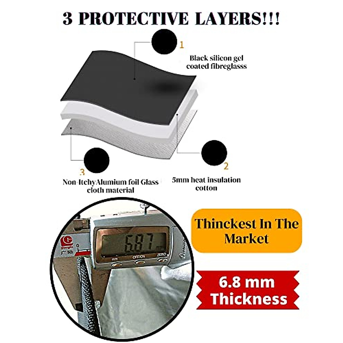 38-inch Fire Pit Mat for Under Fire Pit, Round | 3 Layered Premium Quality | Firepit Mat for Deck, Grass, Concrete, BBQ Grill, & Smoker | Fireproof Deck Protector