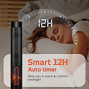 Air Choice 36" Space Heater for Large Room, 1500W PTC Electric Heater for Indoor Use, 4 Modes & Adjustable Thermostat, 3D Flame, 12H Timer, Oscillating, Remote Control, Tower Heater for Office Bedroom