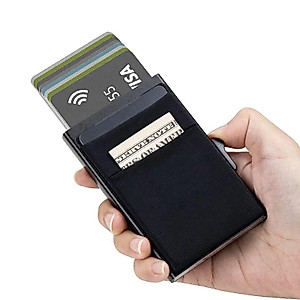 Jonsoil Minimalist Pop-up Mens Card Holder Smart RFID Wallet | Aluminum Metal Bank Card Case with Money Pocket | Slim Business Card Front Pocket Travel Wallet (Black)