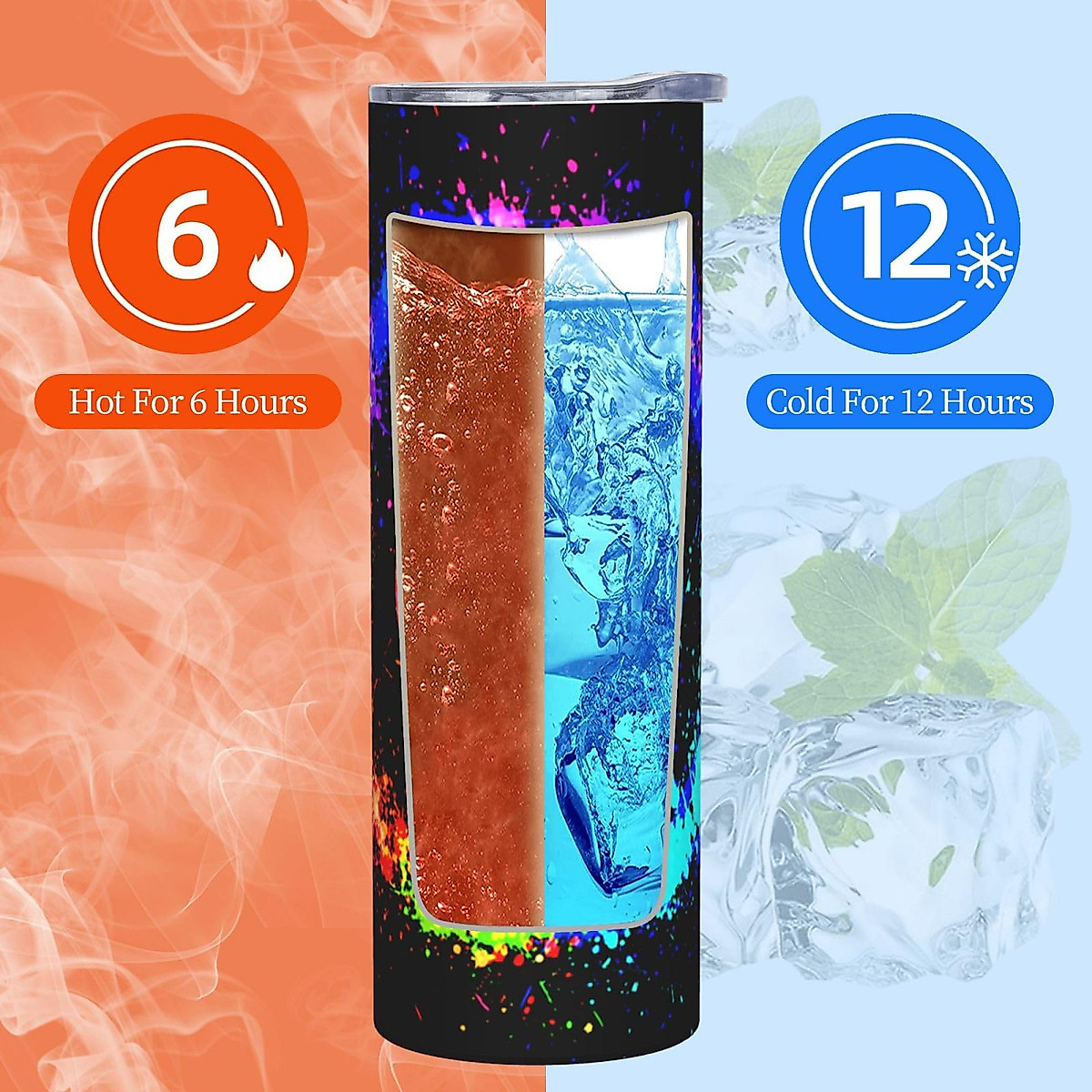 Mount Hour Rainbow Peace Stainless Steel Insulated Tumbler 20 OZ, Coffee Mug Cup with Splash-Proof Lid and Straw for Car Home Office Outdoor Travel