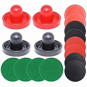 BQSPT Air Hockey Pucks and Paddles,Air Hockey Pushers and Pucks,Goal Handles Paddles Replacement Accessories for Game Tables (4 Striker 96mm with Pads, 8 Pucks 64mm Thick and Thin)