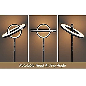 WAMPAT Floor Lamp,Black Bright Modern LED Floor Lamps,Tall Standing Lamp for Living Room,Bedroom,Remote&Touch Control Stepless Dimmable Light,Retractable Stand,2 Planet Idea Rotating Lights
