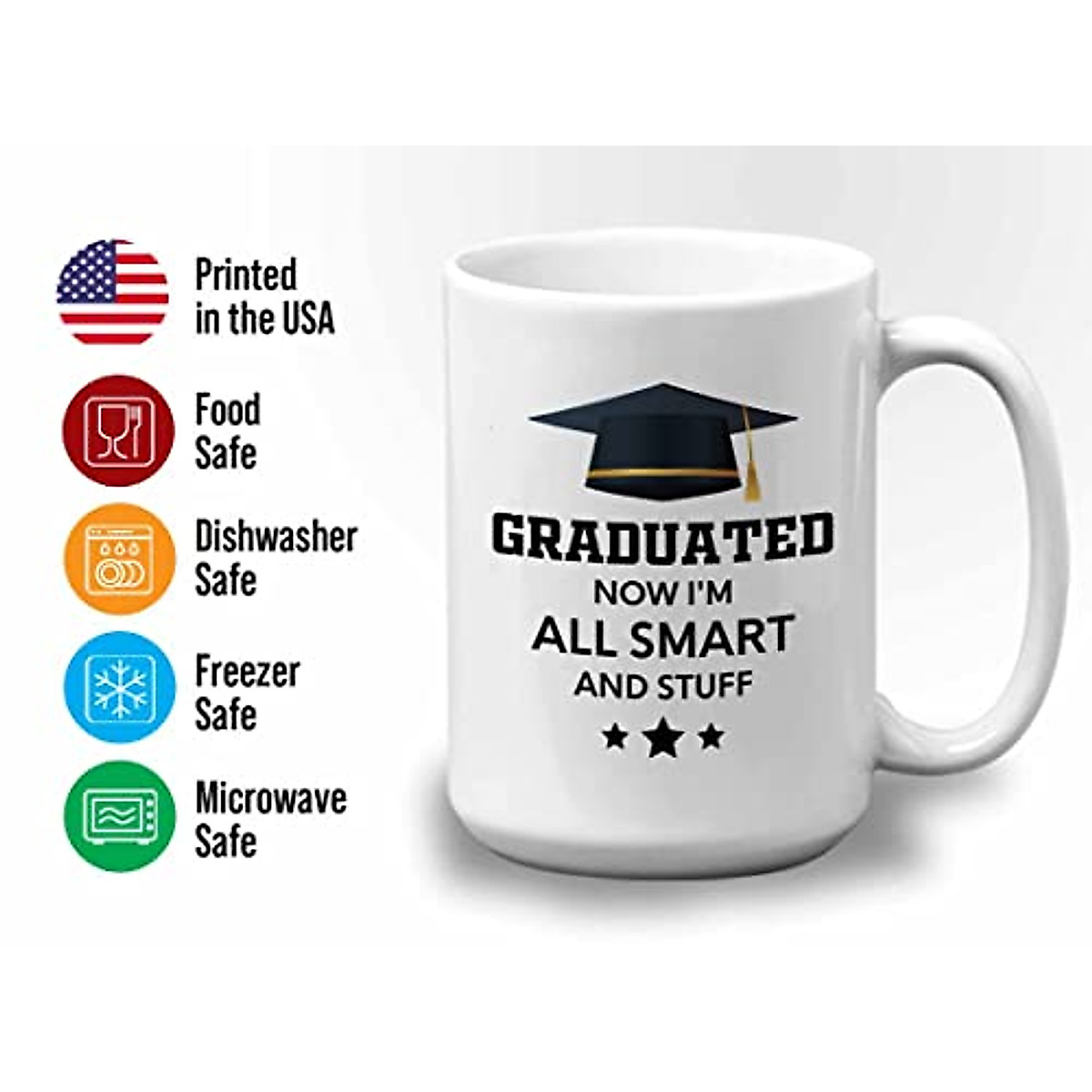 Flairy Land Graduation Coffee Mug 15oz White - All Smart and Stuff - Graduation Gifts for Her Senior Graduation College Student College Graduate Classmate MBA Grad