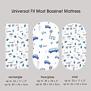 PHF Soft Bassinet Sheet Set, 2 Pack Silky Comfy Breathable Polyester Cradle Sheets for Baby Boys Girls, Univeral Fit for Most Cradle and Bassinet Mattress, Cars