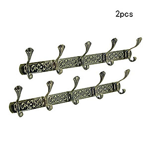 MroMax Wall Mounted Coat Rack 5 Hooks, Coat Hooks Rail Stainless Steel Hooks for Coat Hat Towel Purse Key Bag Bathroom Bedroom Entryway, Bronze Tone 2Pcs