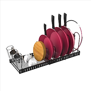 EMT ETRENDS Pots and Pans Organizer, Adjustable 2 Packs Pot Organizer with 7 Dividers and Bottom Mesh, Expandable Pot and Pan Organizer for cabinet, Kitchen Counter, Black…