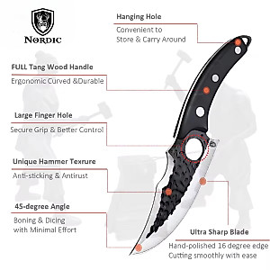 Nordic New Upgraded Hand Forged Viking High Carbon Steel Boning Knife with Leather Sheath, Multipurpose for Meat Cutting, Kitchen, Camping, BBQ, (Brown)