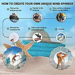 4 Pcs 8 Inch Sublimation Wind Spinner Blanks, 3D Aluminum Wind Powered Kinetic Sculpture, Spinner Suspension Trim for Yards & Gardens（Round）