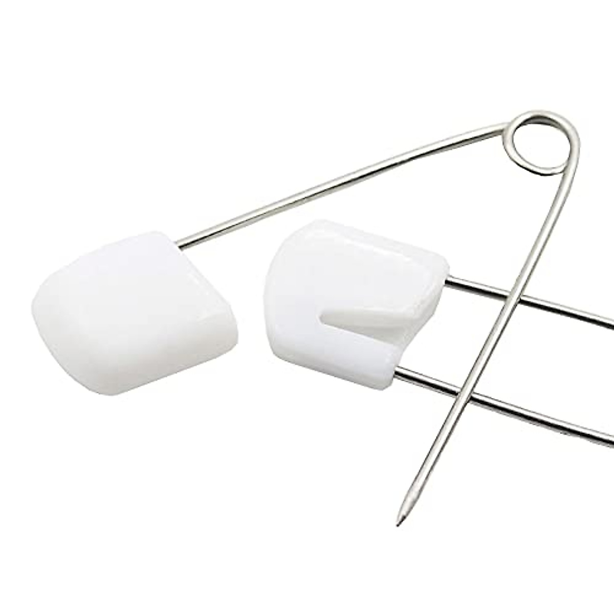 ARTCXC 1Box(100Pcs) White 55mm/ 2.2 Inch Safety Pins Plastic Head Stainless Steel Diaper Pins Safety Locking Cloth Diaper Nappy Pins