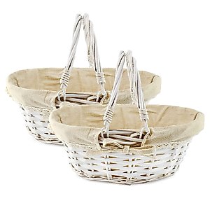 Cornucopia Brands Wicker Baskets w/Handles (2-Pack, White-Painted), for Easter, Picnics, Gifts, Home Decor and More, 13 x 10 x 6 Inches