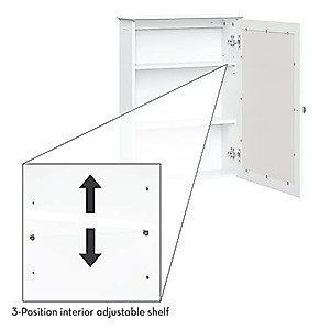 RiverRidge Ashland Wall-Mounted Medicine Cabinet Mirror with Adjustable Shelves - White Bathroom Mirror with Storage