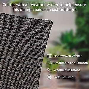 Iwicker Patio Wicker Dining Chairs, Outdoor Heavy-Duty Frame Rattan Chairs with Quick Dry Foam Filling and Curved Backrest, Set of 4