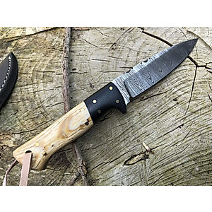 Perkin Damascus Steel Hunting Knife With Sheath Bushcraft Knife - SK1200