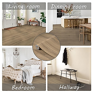 Oxdigi Peel and Stick Vinyl Flooring Roll 15.7"x 118"/13 Sq.Ft, Self Adhesive Vinyl Floor Tiles Wood Plank Flooring Waterproof Wear-resistant for any Room, Easy DIY Floor Coverings, Walnut Brown