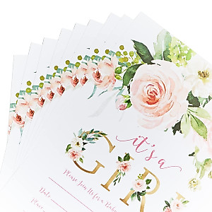 All Ewired Up 25 Pink It's A Girl Baby Shower Invitations with Envelopes (Large Size 5x7) Boxed Set, Double-Sided, Boho Floral Greenery, Sprinkle, Blush Boho