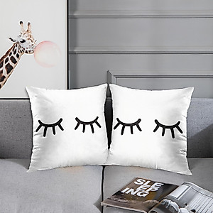 Emvency Throw Pillow Covers Decorative Black Lash Eyes Closed Lases Hand Drawn White Close Cartoon Eyelash Wink Eyelid Girl 16x16 Inch Sofa Durable Cushion Pillowcase Square Two Sides Print