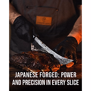 The Cooking Guild Slicer Knife - 12 Inches - Grizzly Series - San Mai Steel Japanese Slicing Knife with Hammered Finish - Rosewood Handle Meat Slicer - Rust-Resistant