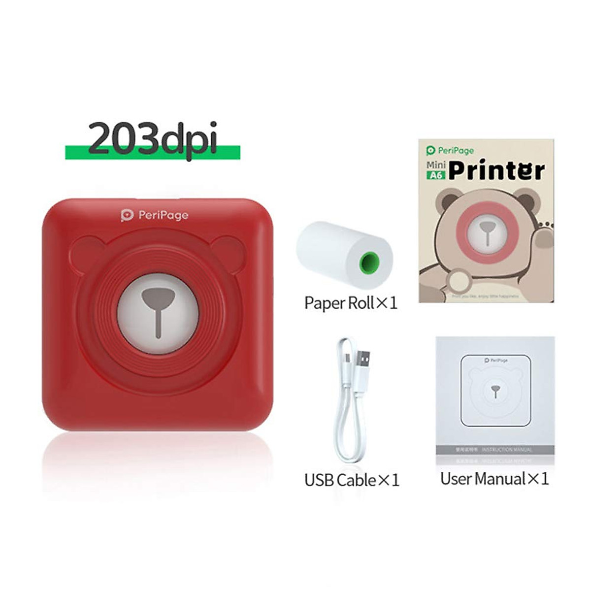 JEPOD A6 PeriPage Mini Portable Bluetooth Wireless Photo Printer Pocket Thermal Printer Mobile Printer Supports Android iOS (Red)