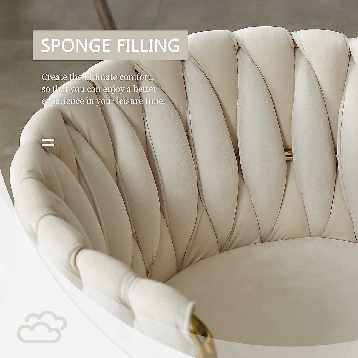 Tsuysi Velvet Dining Chairs Set of 6, Modern Dining Chair with Golden Metal Legs, Woven Upholstered Dining Chairs for Dining Room, Kitchen, Vanity, Living Room (Beige)