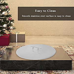 Stainless Steel Fire Pit Cover, 22 in 1.2 mm Thickness Fire Pit Burner Cover w/Handle, for Round Drop-in Fire Pit Burner Pan, Prevent Sparks, Keep Animals & Moisture Out (Round, 22 in)