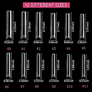 504Pcs No C Curve 3XL Extra Long Square Nail Tips for Acrylic Nails Professional, SWETIDY Clear Straight Flattened Half Cover False Nails Tips with Case for Nail Salons and Home DIY, 12 Sizes
