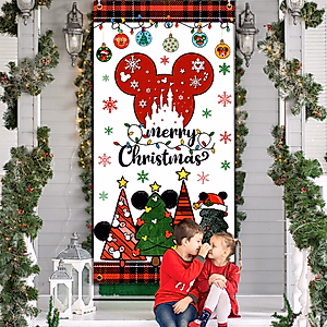Mouse Christmas Door Cover Decoration,Merry Christmas Door Hanging Backdrop for 2023 Cartoon Mouse Theme Xmas Winter Holiday Supplies