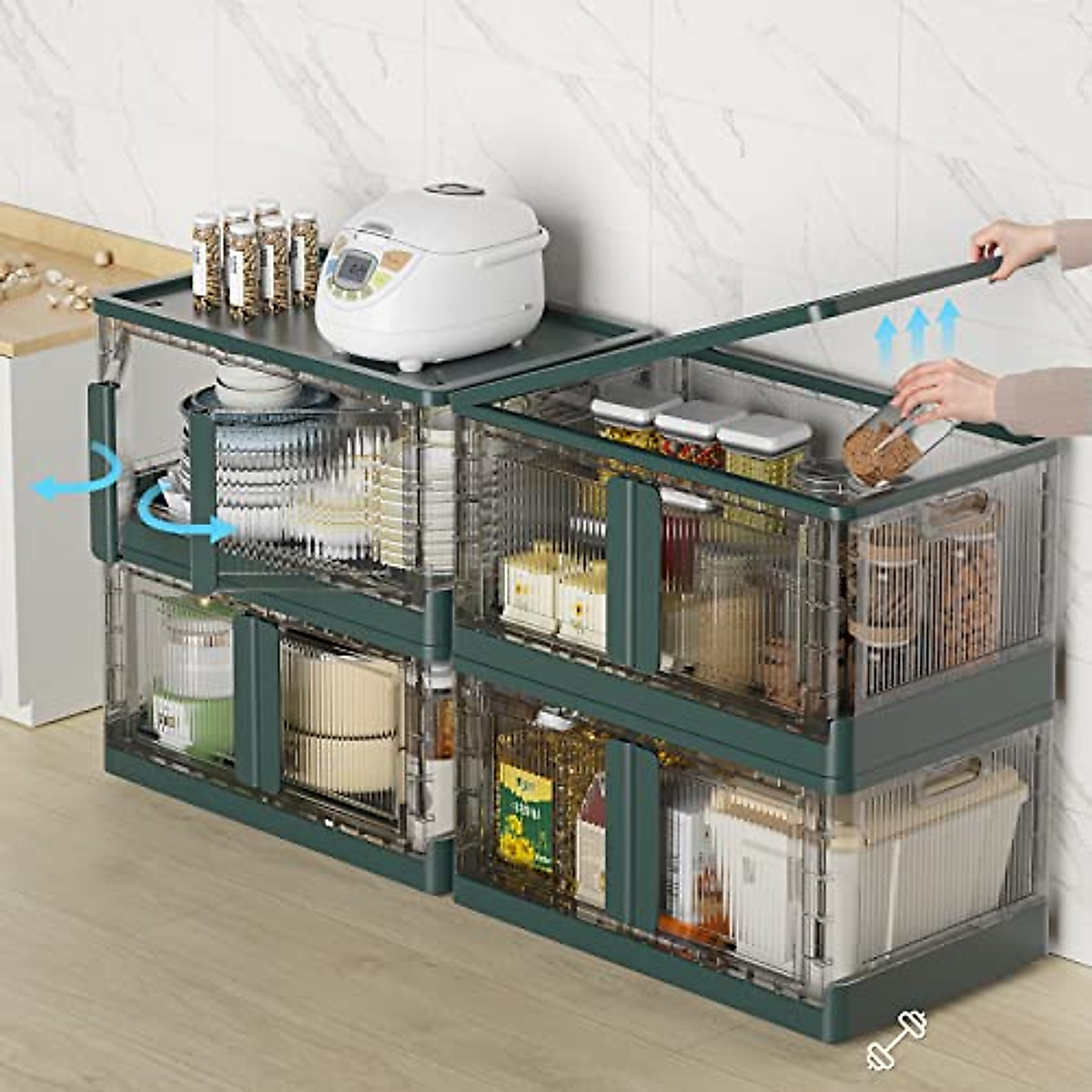 Luseba Storage Bins with Lids 3 Pack - Collapsible Plastic Storage Bins, 8.4 Gal Folding Storage Box, Stackable Storage Bins for Closet Organizer, Double Open Kitchen Storage Container