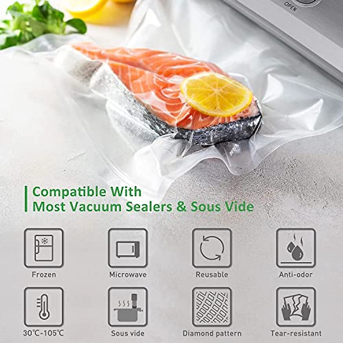 Food Vacuum Sealer Bags Rolls with Commercial Grade,Kitchen 5 Rolls Food Saver Bags,(12+15+17+20+22) x500cm Sous Vide Bags Rolls with BPA Free for All Vacuum Sealer,Great for Food Vac Storage