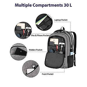 MATEIN Travel Laptop Backpack,TSA Large Travel Backpack for Women Men, 17 Inch Business Flight Approved Carry On Backpack with USB Charger Port and Luggage Sleeve, Durable College School Bookbag,Grey