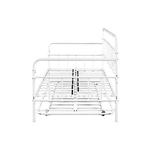 Oudiec Twin Size Metal Daybed with Trundle, Sofa Bed Frame Steel Slat Support for Teenagers/Adult Bedroom, Space Saving Design & No Box Spring Needed, White