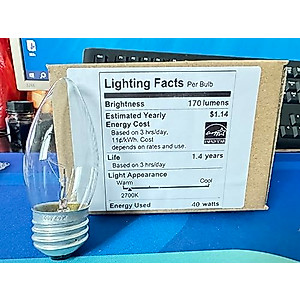 Jacqings 40W Incandescent Torpedo Tip Chandelier, Incandescent Clear Dimmable Light Bulbs and Medium E26 Candelabra Base,Transparent Candle Light Bulbs for Chandeliers, Ceiling Fan Lights (6Pack)