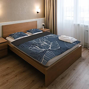 gearider Blue Tropical Leaves Printed Bedroom Decor, 3-Piece Hawaiian Style Duvet Cover Set with 2 Pillowcase, for All Seasons - Size King