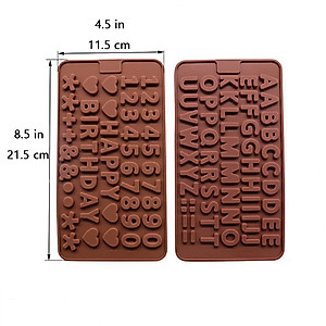 Silicone Letter Mold and Number Chocolate Molds with Happy Birthday Cake Decorations Symbols 2pcs