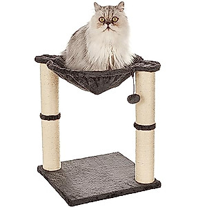 Amazon Basics Cat Tower with Hammock and Scratching Posts for Indoor Cats, 15.8 x 15.8 x 19.7 Inches, Gray