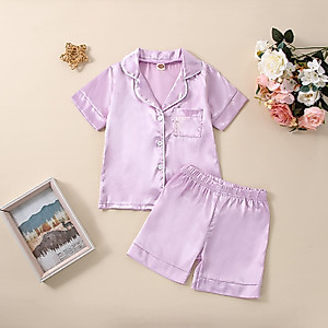 One opening Boy Girl Baby Pajamas Satin Toddler Pajamas Button Down Sleep Suit Kids Pajamas Set Boys Pajamas Girls Pjs (A-Purple, 6-12 Months)