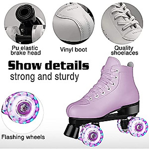 PERZCARE Roller Skates for Women&Girls,Classic Double Row 4 Wheels Shiny Quad Men's Skates,PU Leather High-top Roller Skates for Teens/Adult/Boys/Unisex Indoor/Outdoor