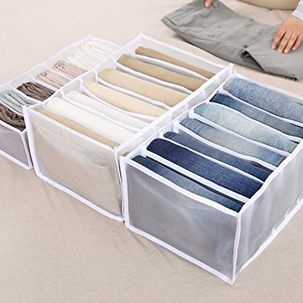 Wardrobe Clothes Organizer,Drawer Organizers for Clothing,Washable Clothes Organizer for Folded Clothes,Mesh Clothes Storage Organizer for Jeans,Underwear,Socks,Leggings,T-shirts (White, 2pc-Large)