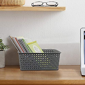 Teyyvn Plastic Storage Basket, 10.03" x 7.59" x 4.09", Pack of 6, Gray