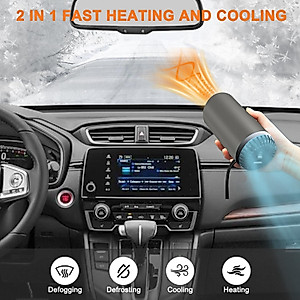 TOP-MAX Car Heater 12V 150W Portable Windshield Defogger and Defroster Fast Heating&Cooling Fans 2 in 1 with Cigarette Lighter Plug for Car SUV Truck RV Trailer