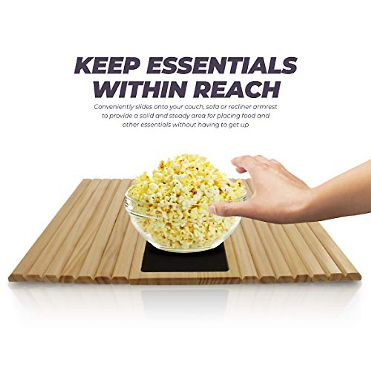 Etna Solid Wood Sofa Arm Table - Flexible Tray Tables with a Non-Slip Felt Surface and Slat Links - Perfect Recliner Table, Couch Arm Table for Holding Drinks, Snacks, or TV Remote - Natural Wood