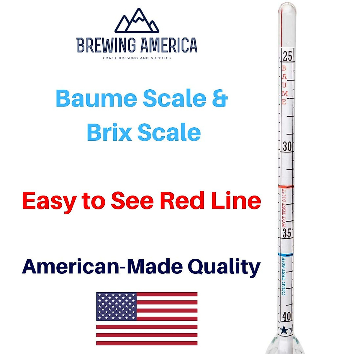 USA Made Maple Syrup Hydrometer Density Meter for Sugar and Moisture Content Measurement for Consistently Delicious Pure Syrup – Made in America - BRIX & Baume Scales - Easy Read Red Line Calibrated