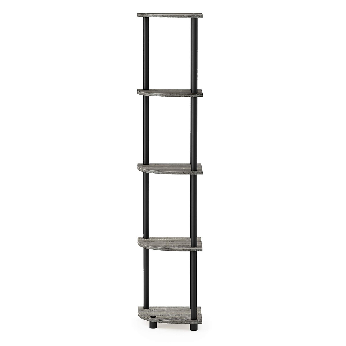 Furinno Turn-N-Tube 5 Tier Corner Display Rack Multipurpose Shelving Unit, 1-Pack, French Oak Grey/Black